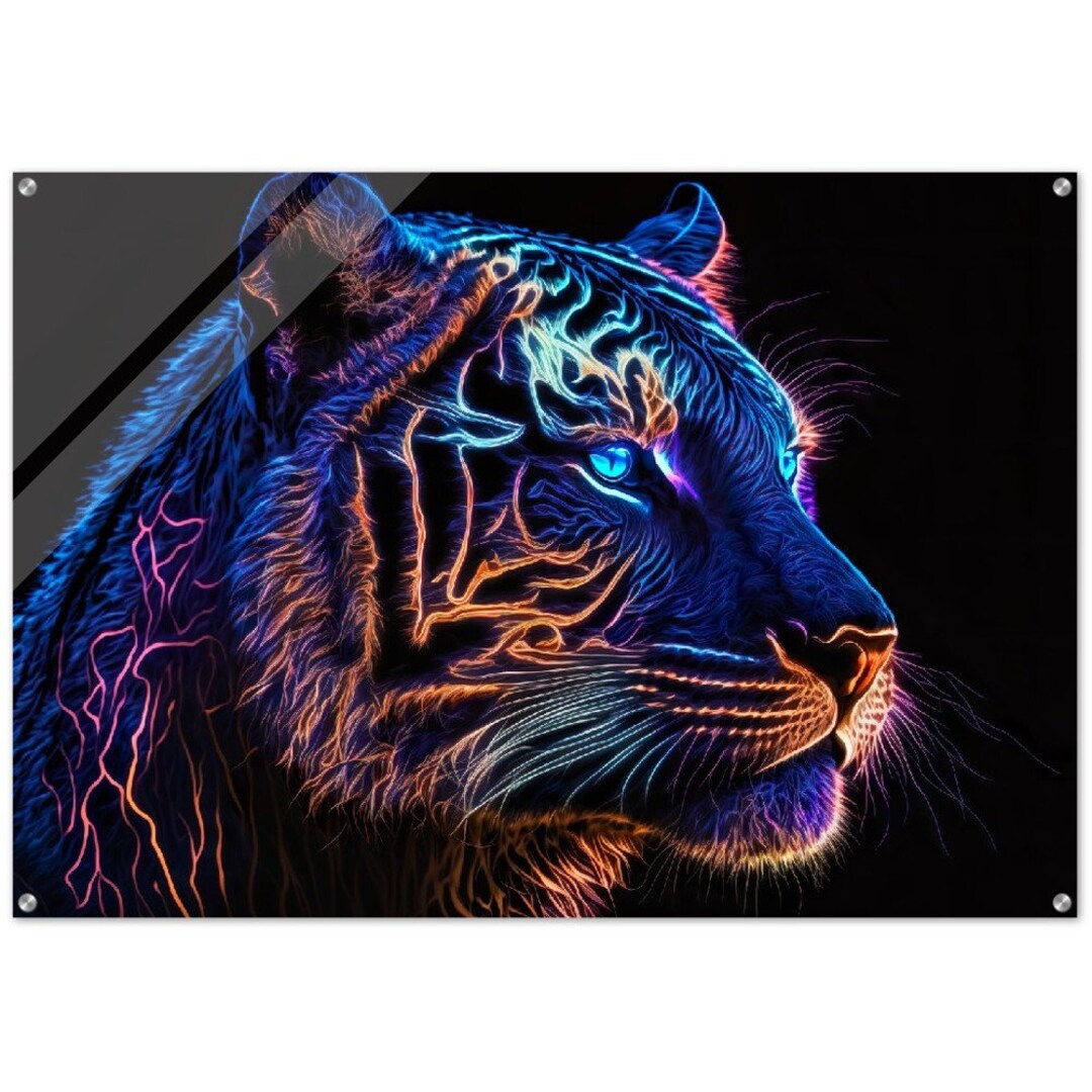 Luminous Feline: Black Light Tiger Acrylic Print Wall Art | Gazing ...