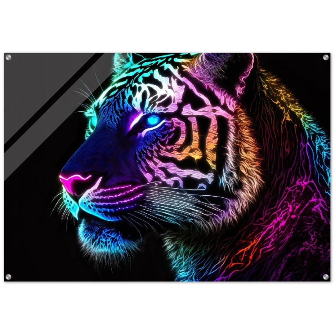 Neon Wildcat: Black Light Tiger Acrylic Print Wall Art | Gazing Tiger ...