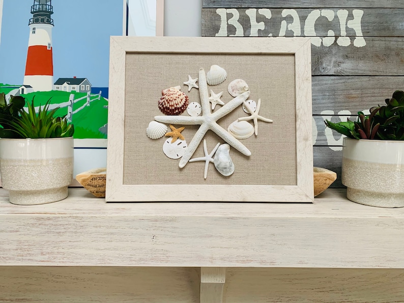 Beach Shell Collage on Linen - Etsy