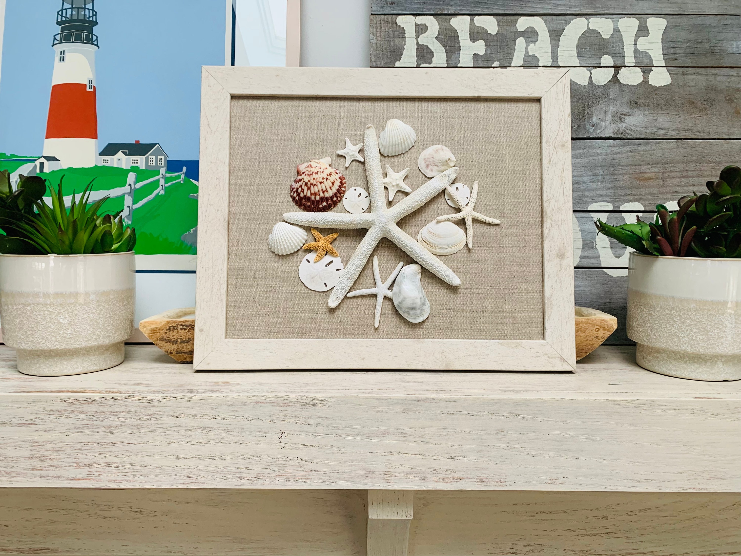 Beach Shell Collage on Linen - Etsy