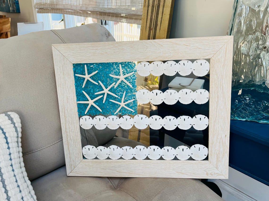 Shell & Seaglass Flag Framed - Etsy