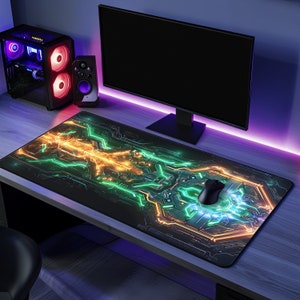 Neon Circuit Desk Mat, Cool Desk Mat, Desk Mat Aesthetic, Robotic Decor ...