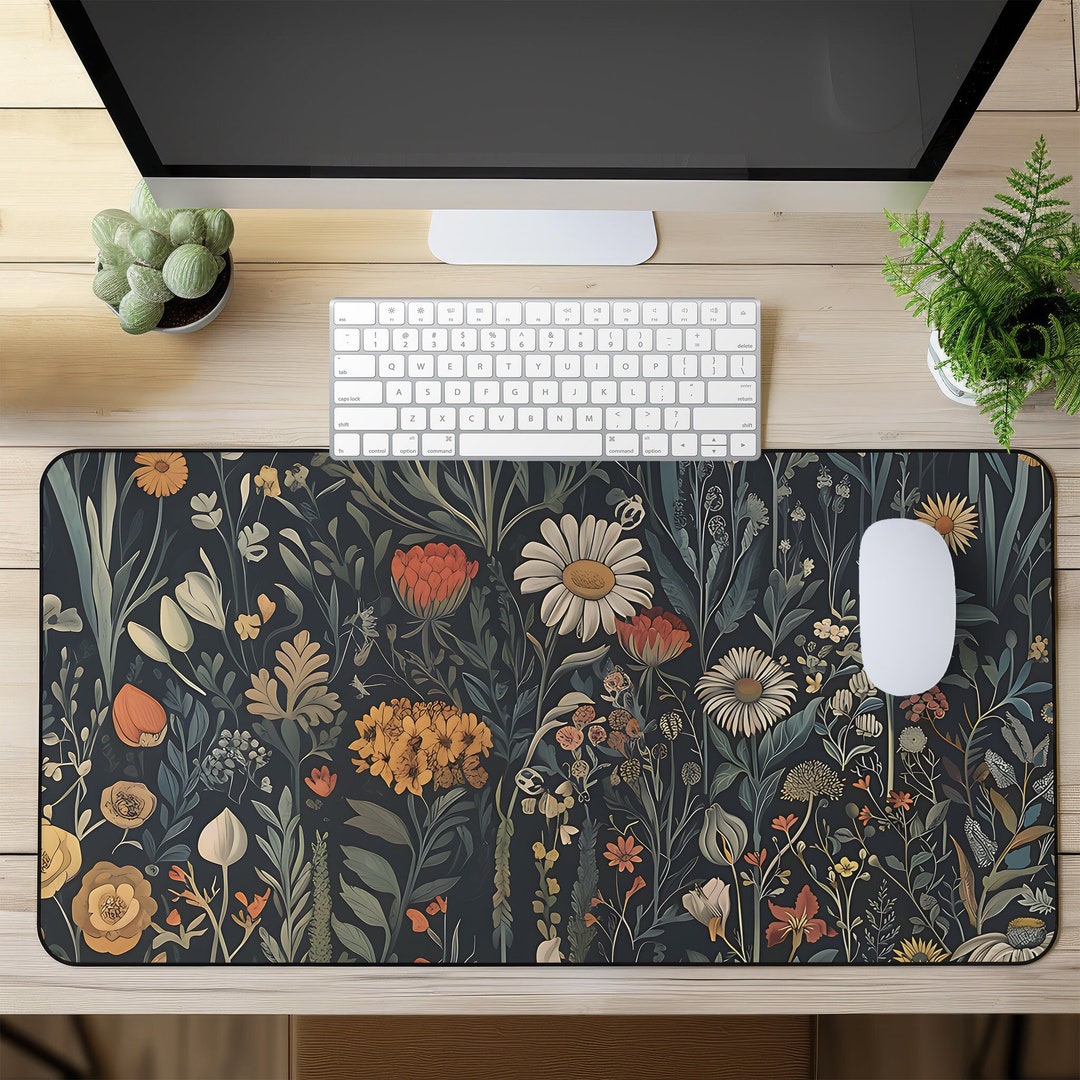 Vintage Wildflower Desk Mat, Art Nouveau Desk Mat, Sage Green Desk Mat ...