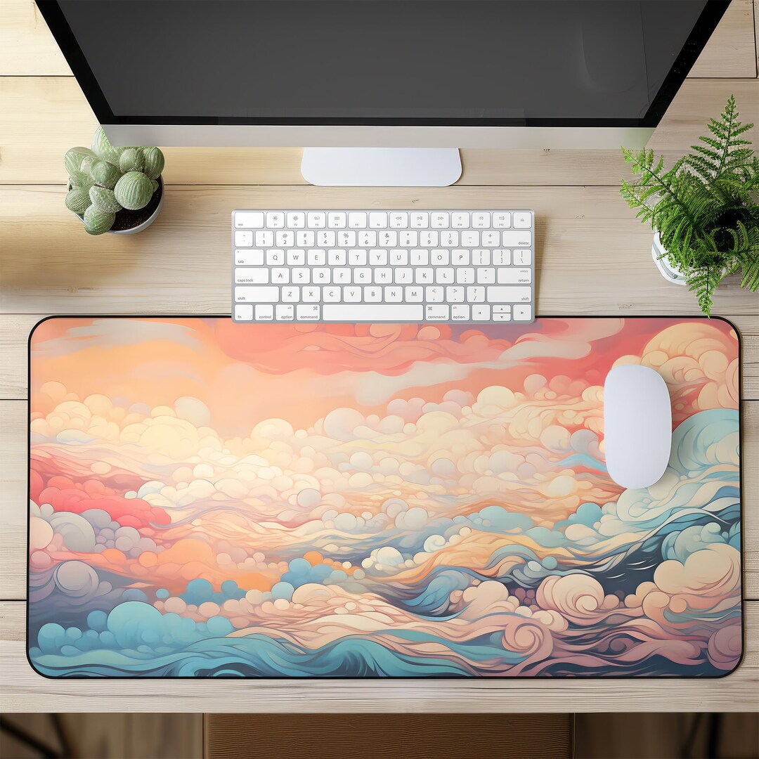 Dreamy Swirls Desk Mat, Pastel Mouse Pad, Unique Workspace Decor, Cute ...