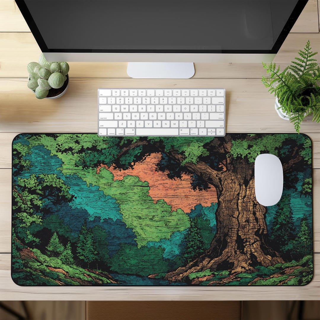 Vintage Tree Neoprene Desk Mat: Nature-inspired Office Decor - Etsy