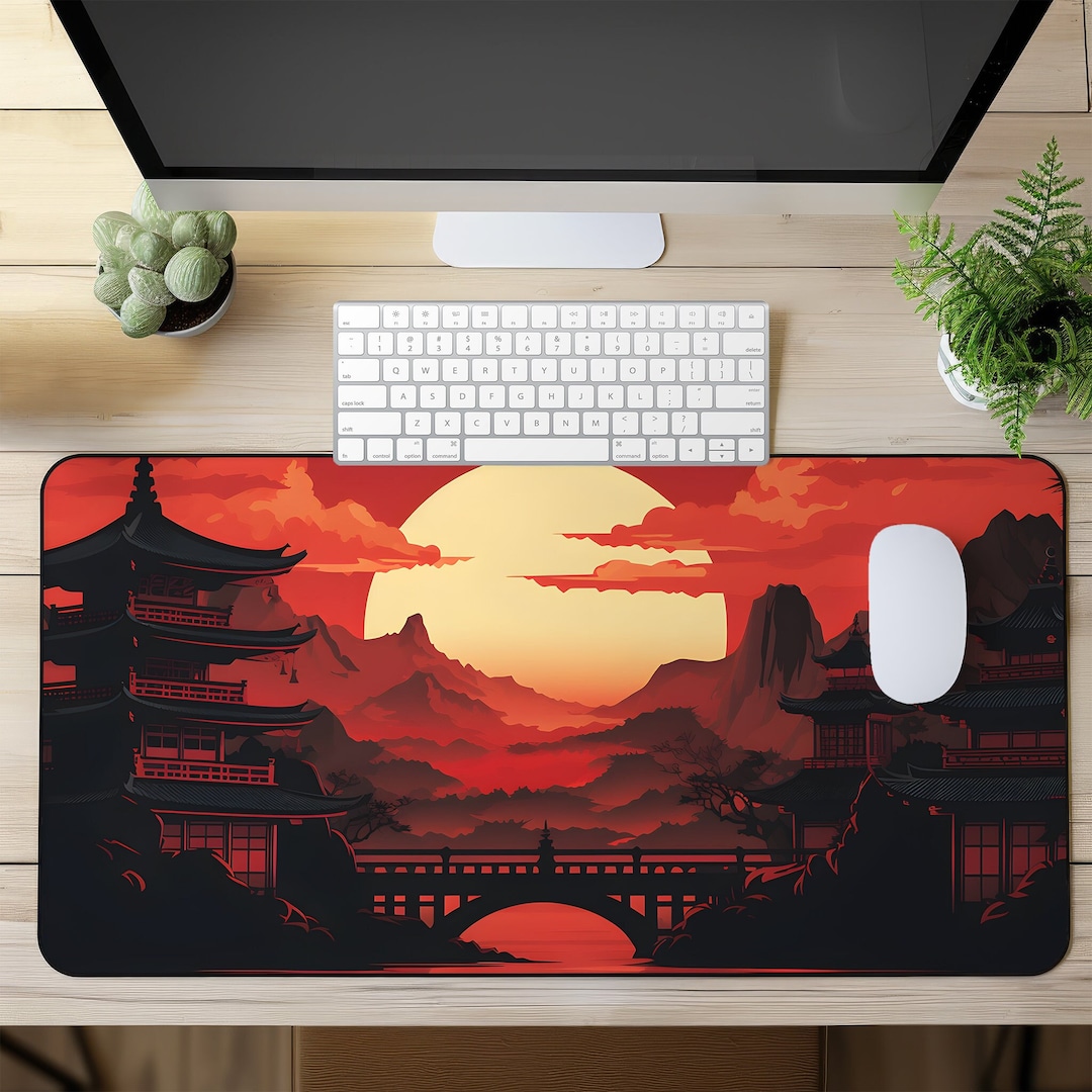 Pagoda Desk Mat, Japanese Desk Mat, Red Mousepad, Unique Workspace ...