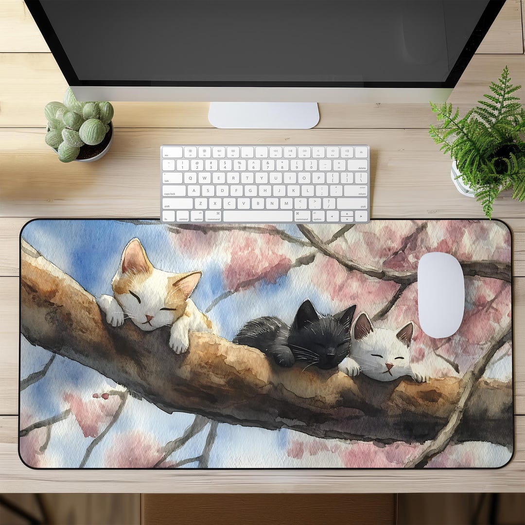 Charming Cat Desk Mat, Cozy Office Decor, Cute Cat Lovers Gift, Home ...
