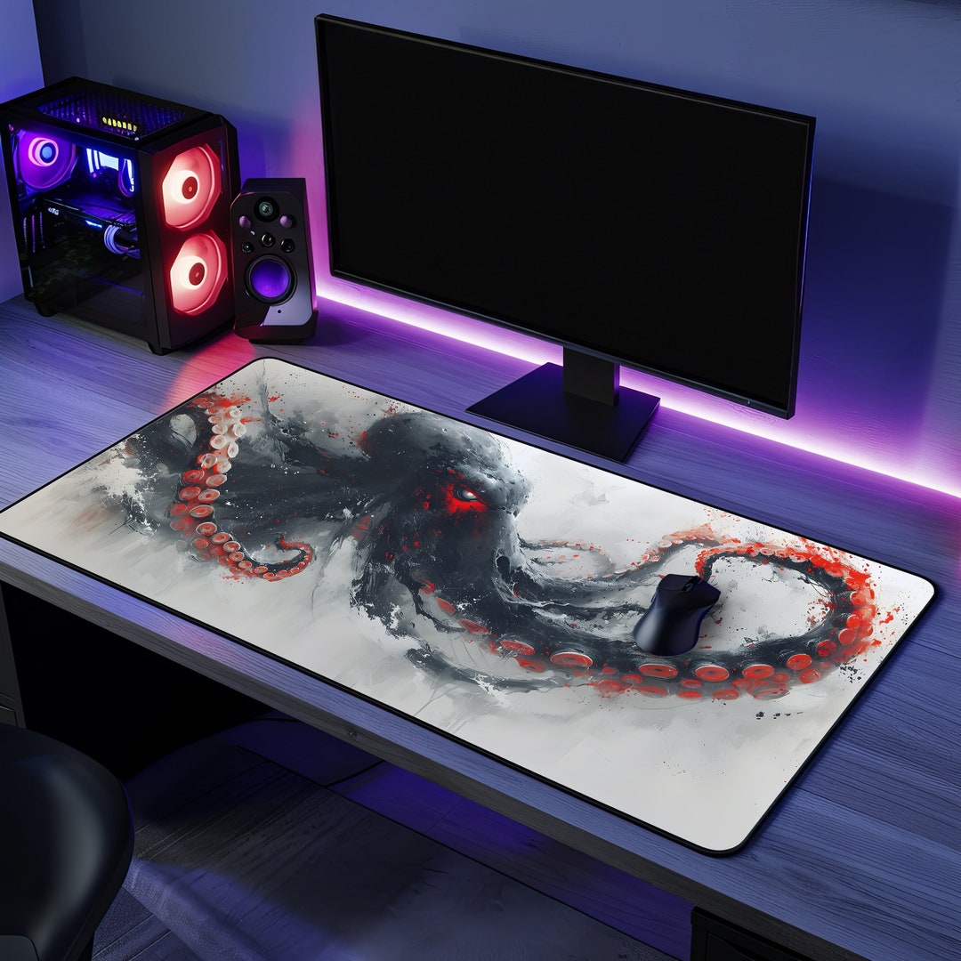 Octopus Desk Mat, Dark Kraken Desk Pad, Cephalopod Mousepad, Cool ...
