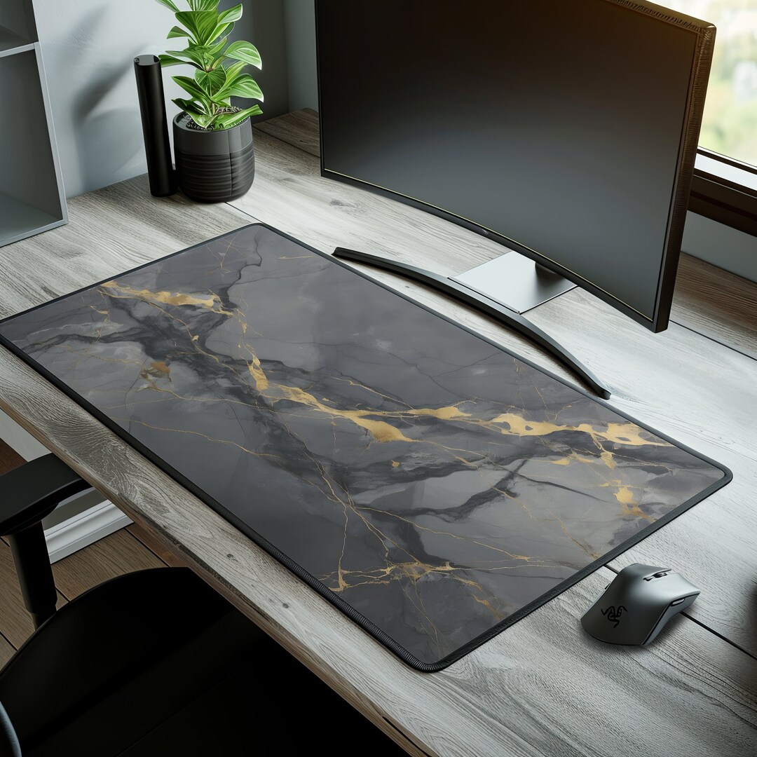 Onyx Marble Desk Mat, Dark Aesthetic, Gray Home Office Decor, Geode ...