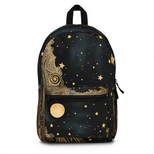 Cosmic Galaxy Backpack: Gold Stars & Moon, Celestial School Bag - Etsy