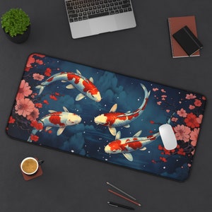 Dreamy Koi Fish Desk Mat, Japanese Workspace, Gaming Desk Mat, Desk Mat ...