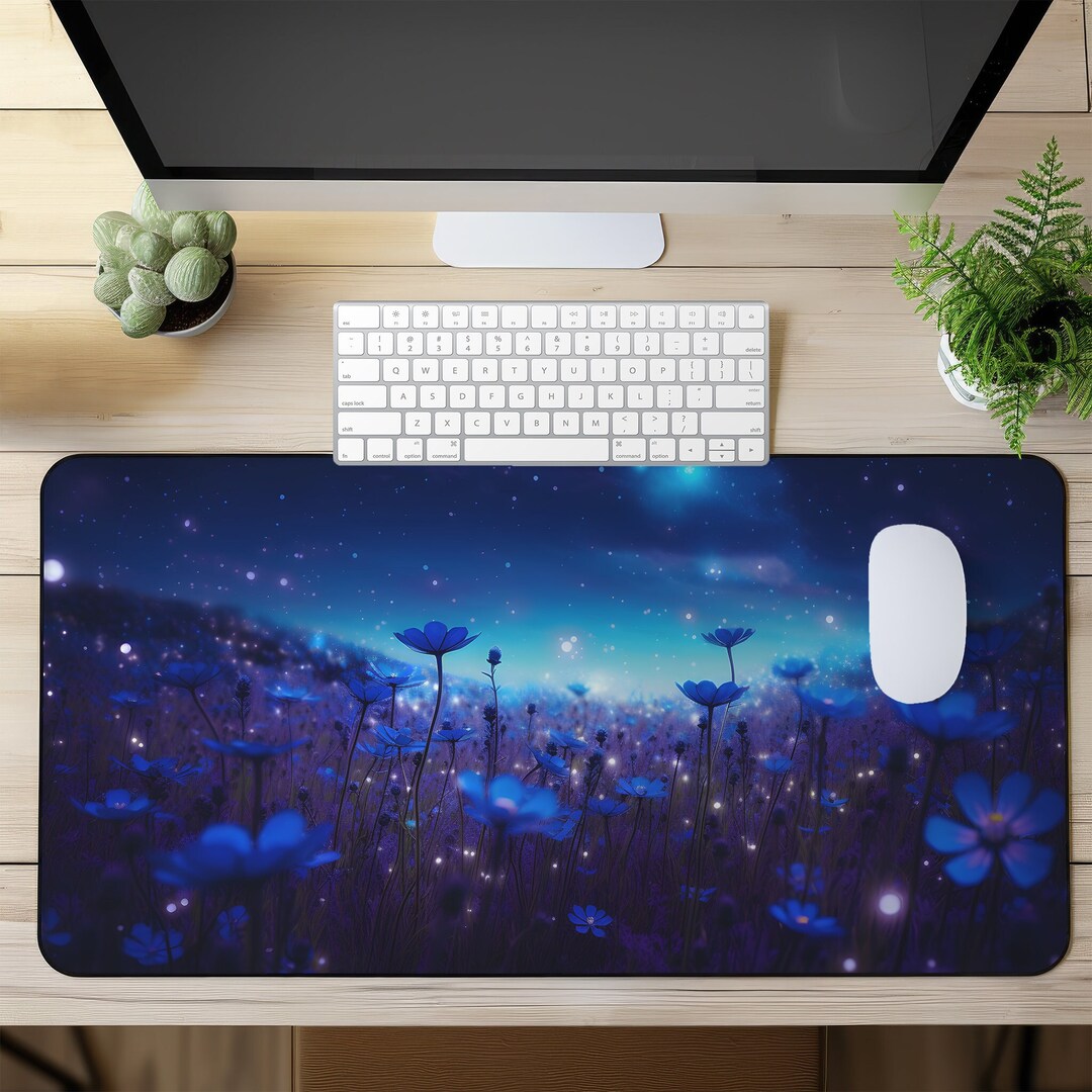 Elysium Fields Desk Mat, Blue Flowers Desk Pad, Otherworldly Office ...
