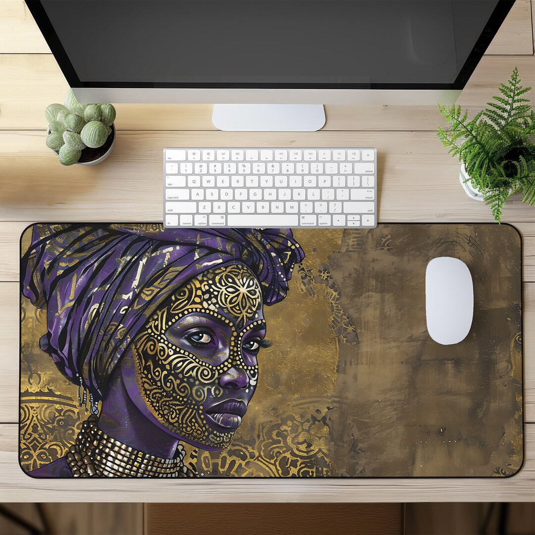 Afro Woman Desk Mat, West African Decor, Black Women Art, Home Office ...