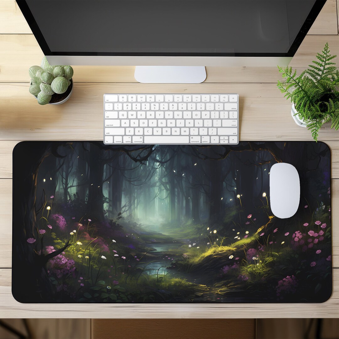 Enchanted Forest Desk Mat, Dark Cottagecore Desk Mat, Cute Desk Mat ...