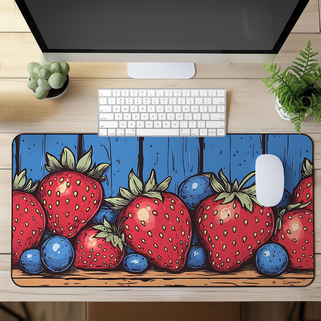 Strawberry Desk Mat, Blueberry Desk Mat, Blueberries & Strawberries ...