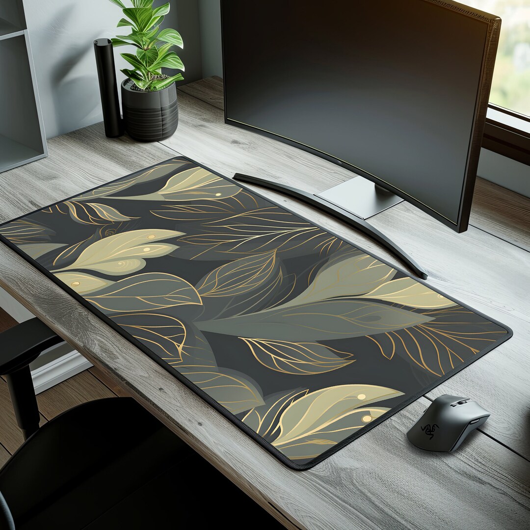 Sage Green Leaves Desk Mat, Workspace Elegance, Ethereal Home Office ...
