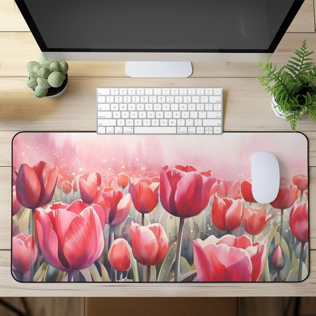 Tulip Desk Mat, Flower Desk Mat, Desk Mat XL, Spring Flowers Mousepad ...