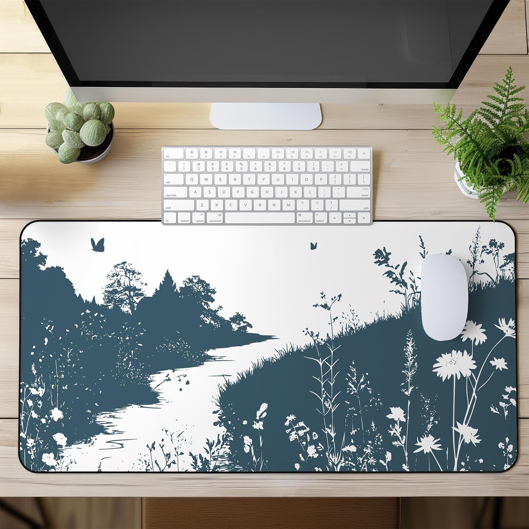 Serene Nature Desk Mat, Negative Office Decor, Cottagecore Workspace ...