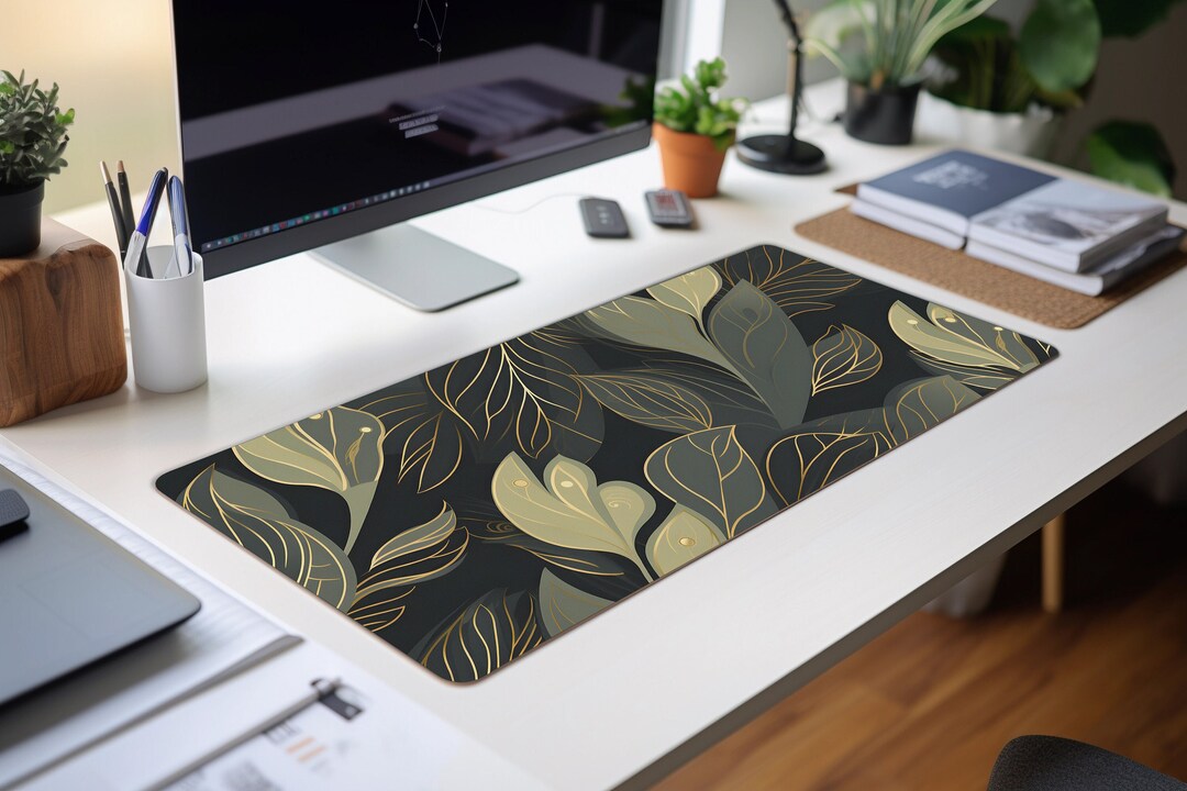 Sage Green Leaves Desk Mat, Workspace Elegance, Ethereal Home Office ...