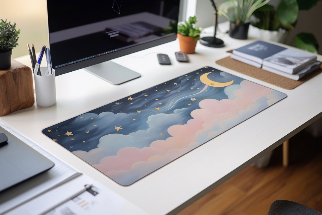 Moon Desk Mat, Dreamy Celestial Workspace, Pastel Desk Pad, Cute Desk ...