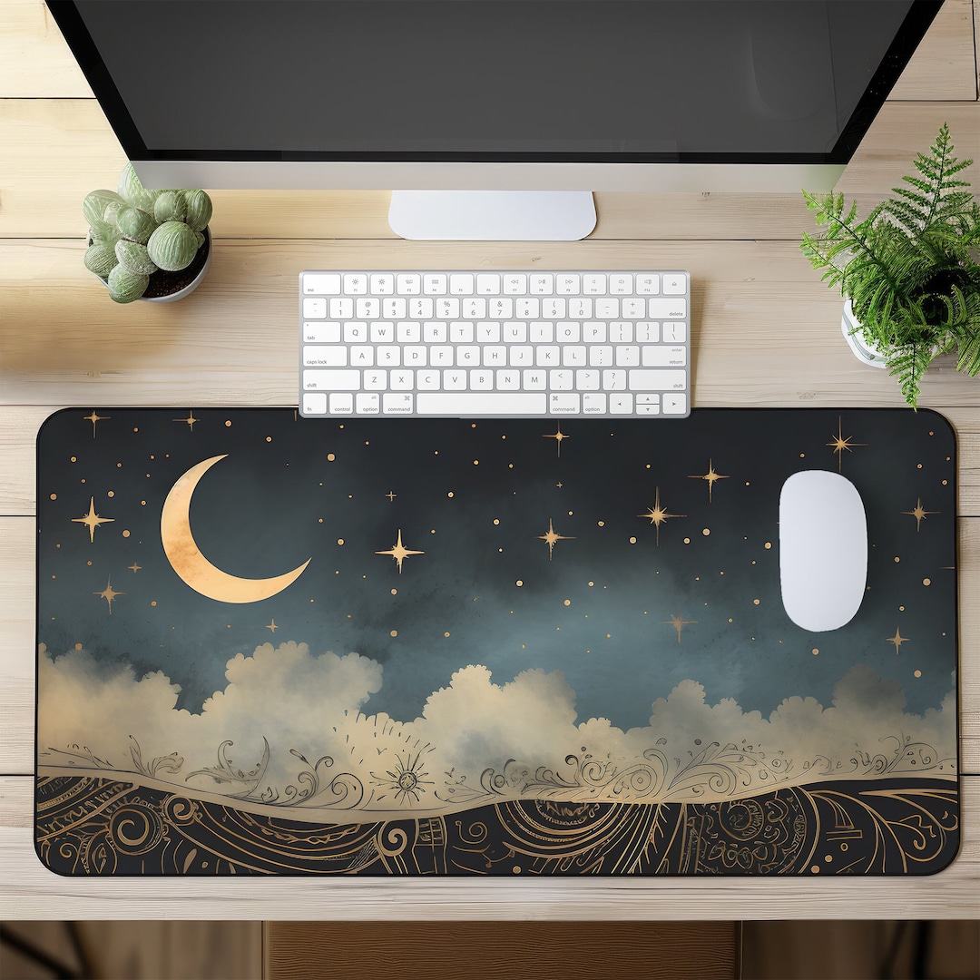 Celestial Desk Mat, Starry Night Desk Decor, Desk Mat Aesthetic, Moon ...
