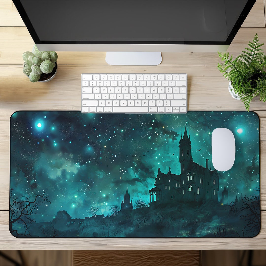 Gothic Starry Night Desk Mat, Eerie Desk Mat, Blue Glowing Mousepad ...