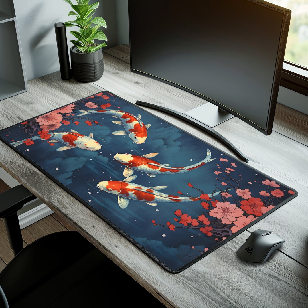 Dreamy Koi Fish Desk Mat, Japanese Workspace, Gaming Desk Mat, Desk Mat ...