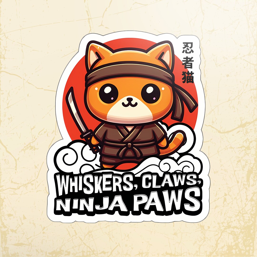 Kawaii Ninja Cat Sticker, Kiss-cut Stickers, Funny Sticker, Funny Decal ...