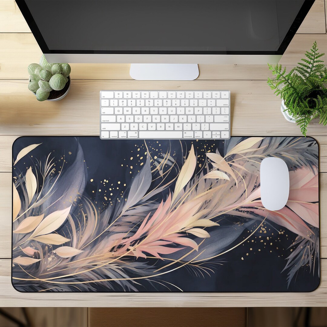 Pampas and Palm Desk Mat, Rose Gold Desk Pad, Boho Workspace, Office ...