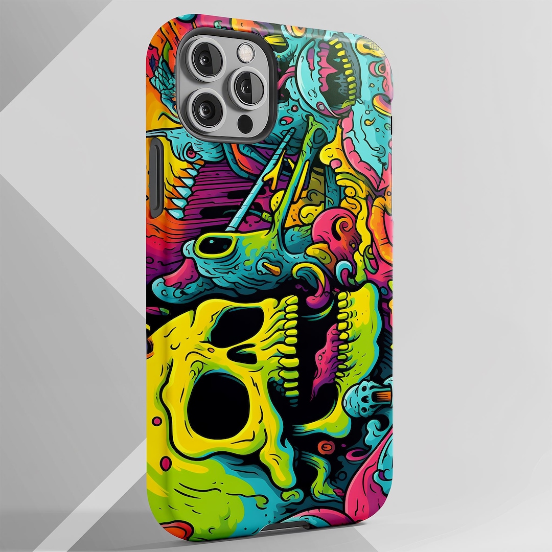 Neon Skull Phone Case, Cool Monster Phone Cover, Psychedelic Phone Case ...