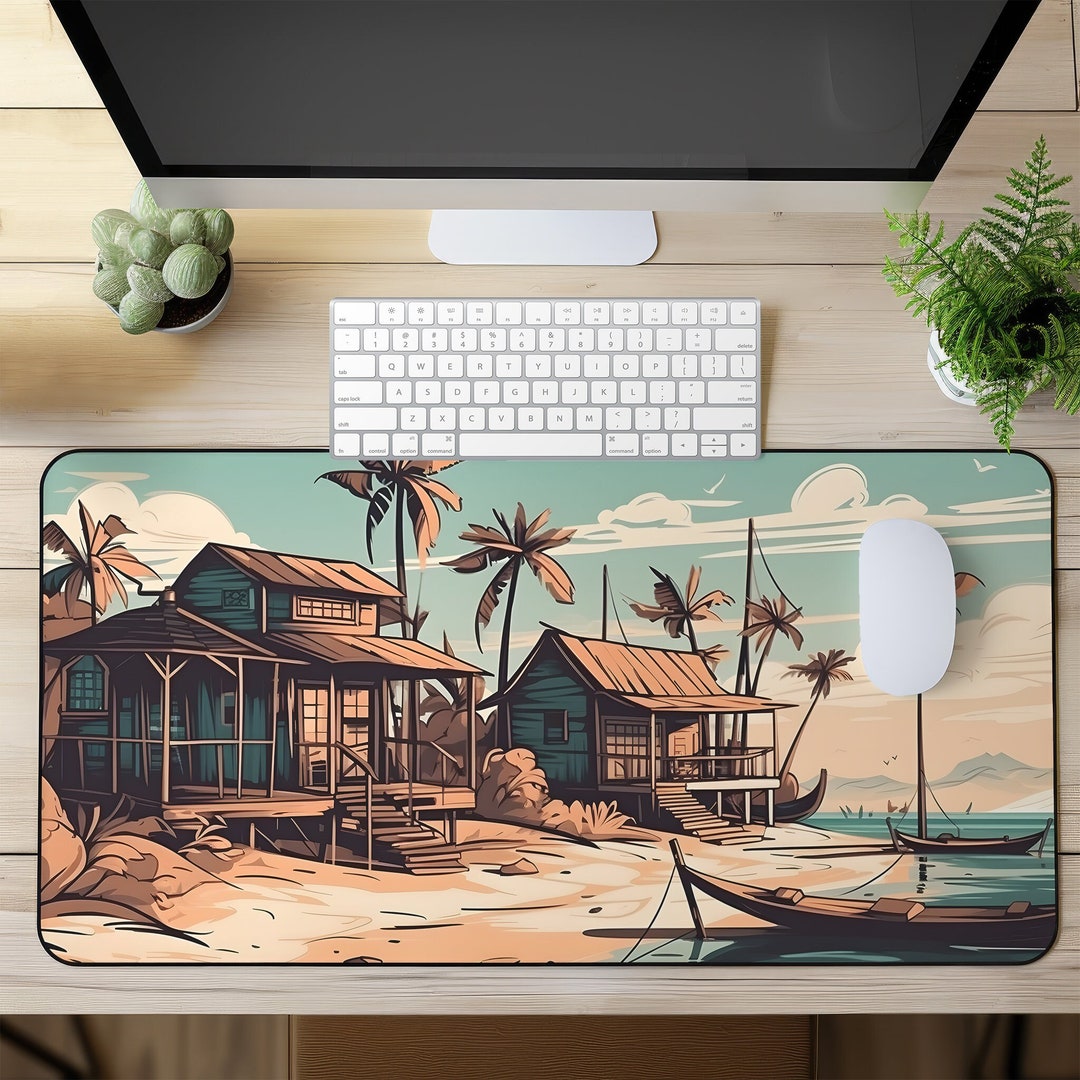 Tiki Beach Desk Mat, Beach Lover Vibes, Tropical Paradise, XL Mouse Pad ...