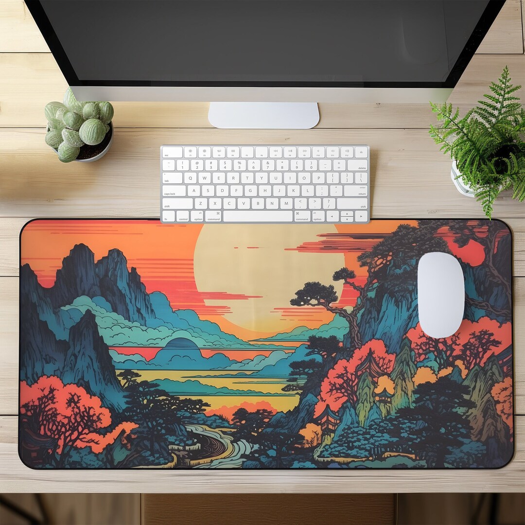 Japanese Sunset Desk Mat: XXL Vaporwave Gaming Pad - Etsy