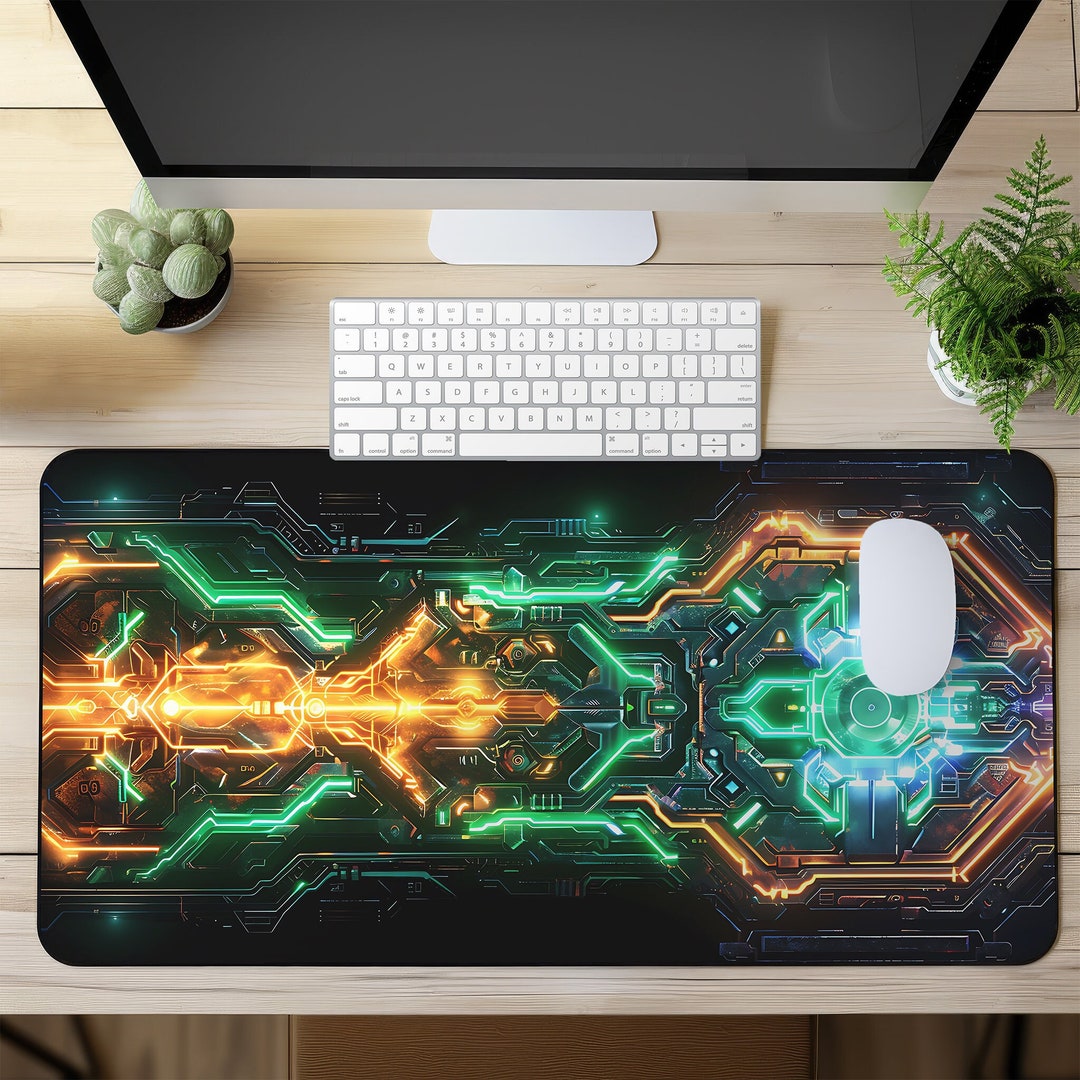 Neon Circuit Desk Mat, Cool Desk Mat, Desk Mat Aesthetic, Robotic Decor ...