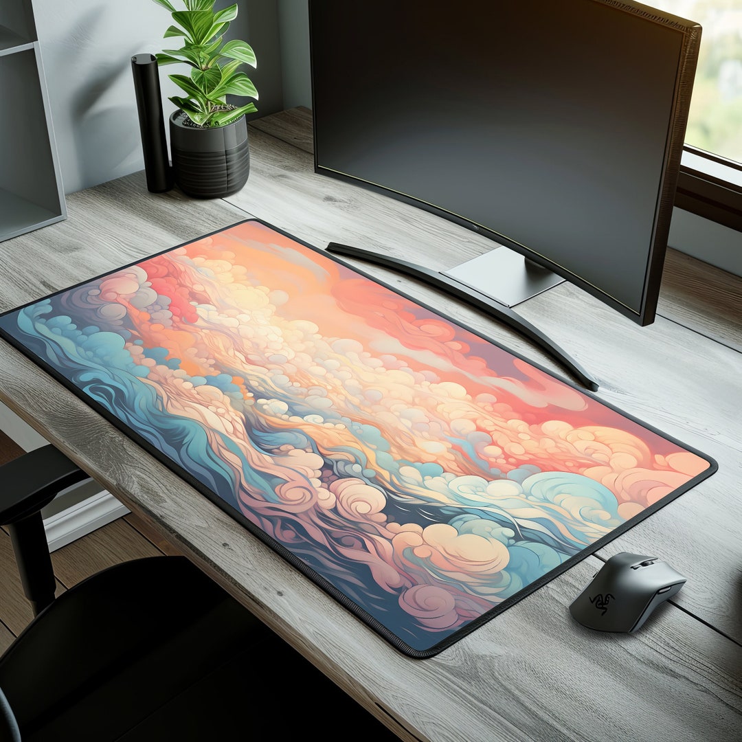 Dreamy Swirls Desk Mat, Pastel Mouse Pad, Unique Workspace Decor, Cute ...
