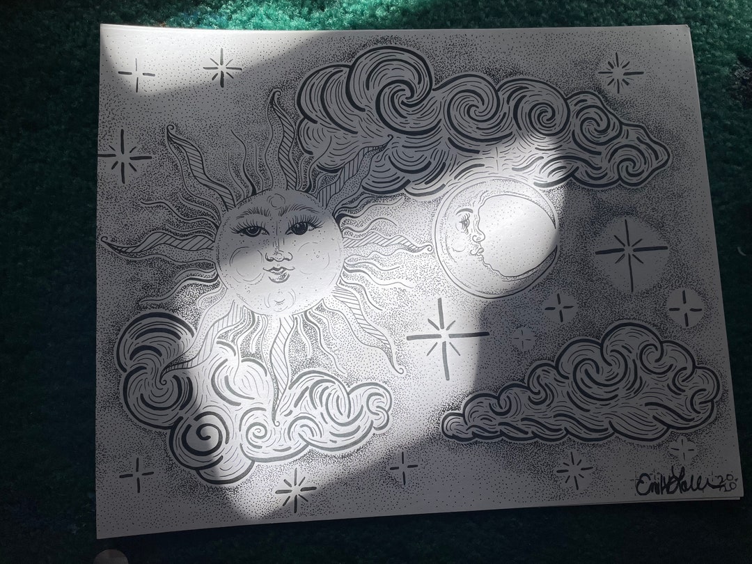 Sun and Moon Dotwork Art - Etsy