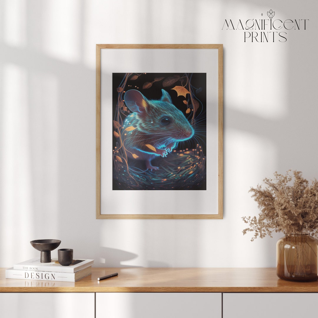 Fluorescent Mouse Magical Forest Fireflies Digital Art Print, Digital ...