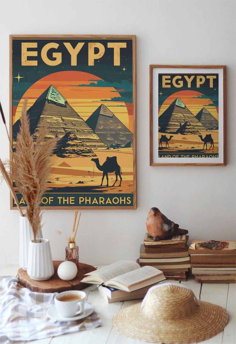 Egypt Pyramids Vintage Travel Poster | Ancient Egyptian Wall Art ...