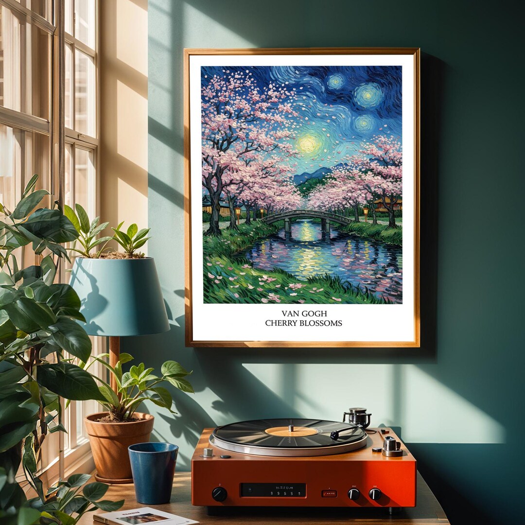 Cherry Blossoms Art Print – Van Gogh Style, Red and Pink Petals ...