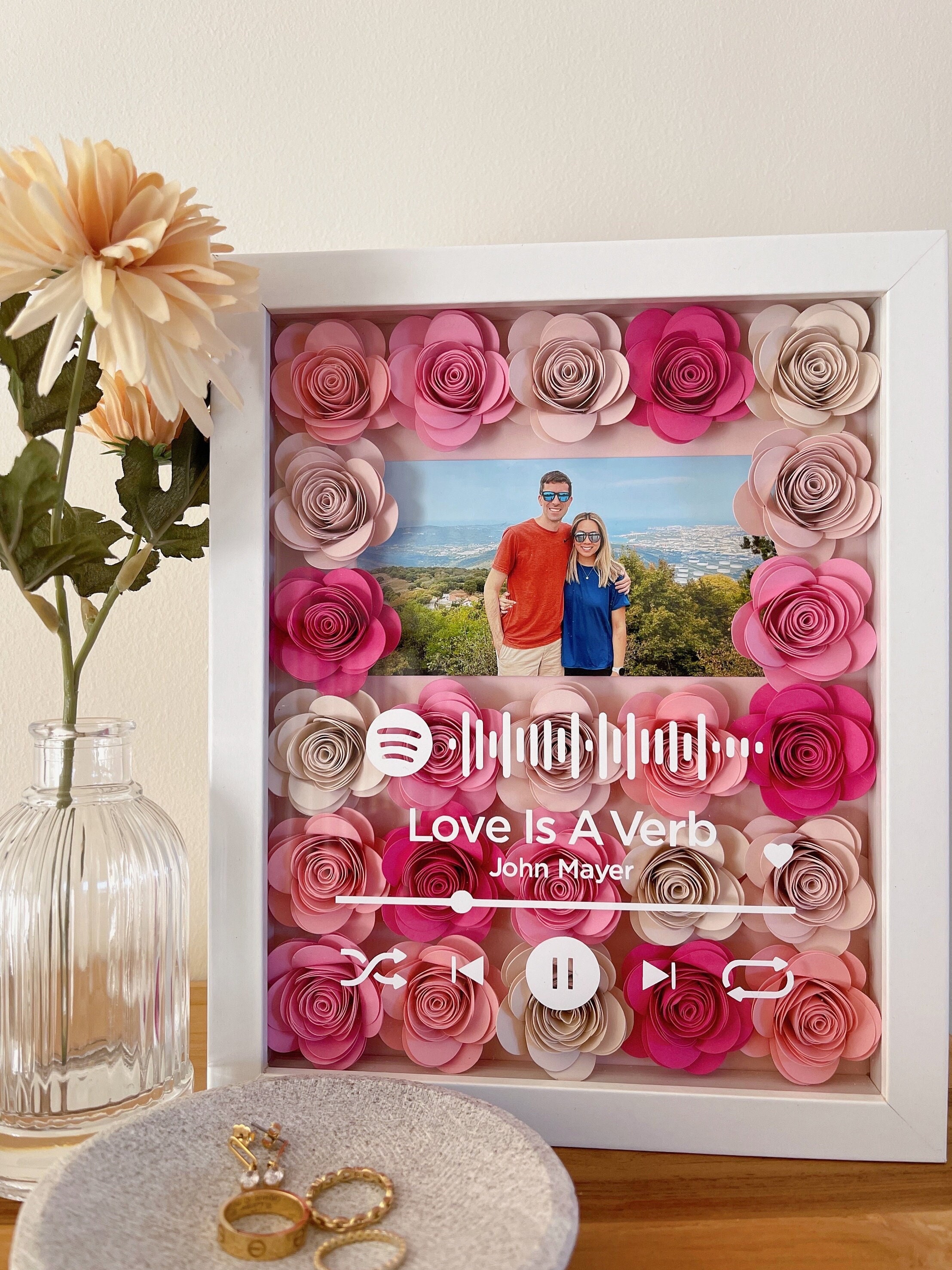Customized 8X10 Spotify Song Flower Frame | Paper Rose Gift Frame ...