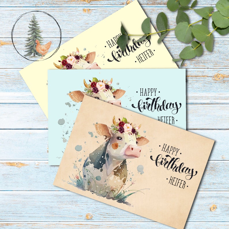 Cow Birthday Card Printable Greeting Card Digital Download - Etsy