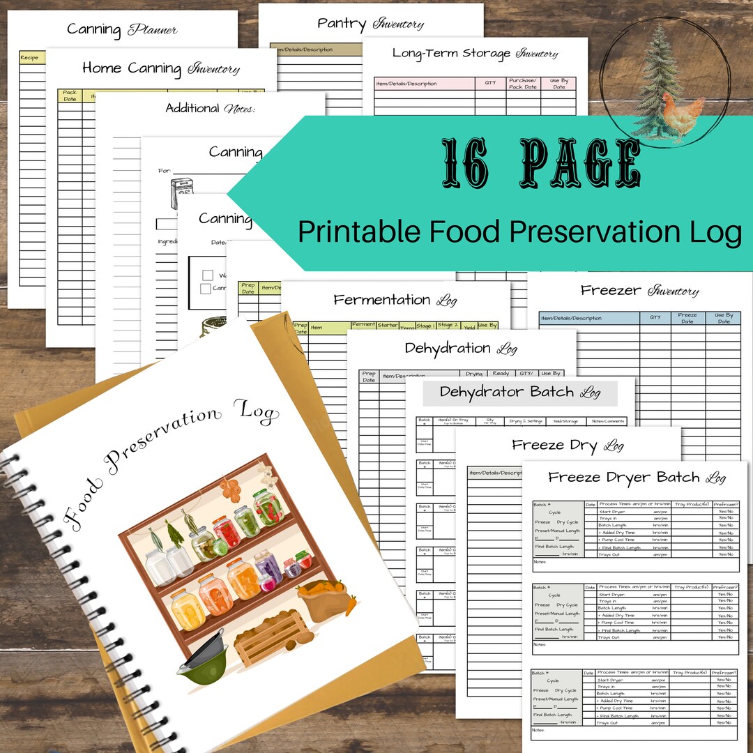 15 PAGE Food Preservation Log Digital Download PDF Canning Records ...