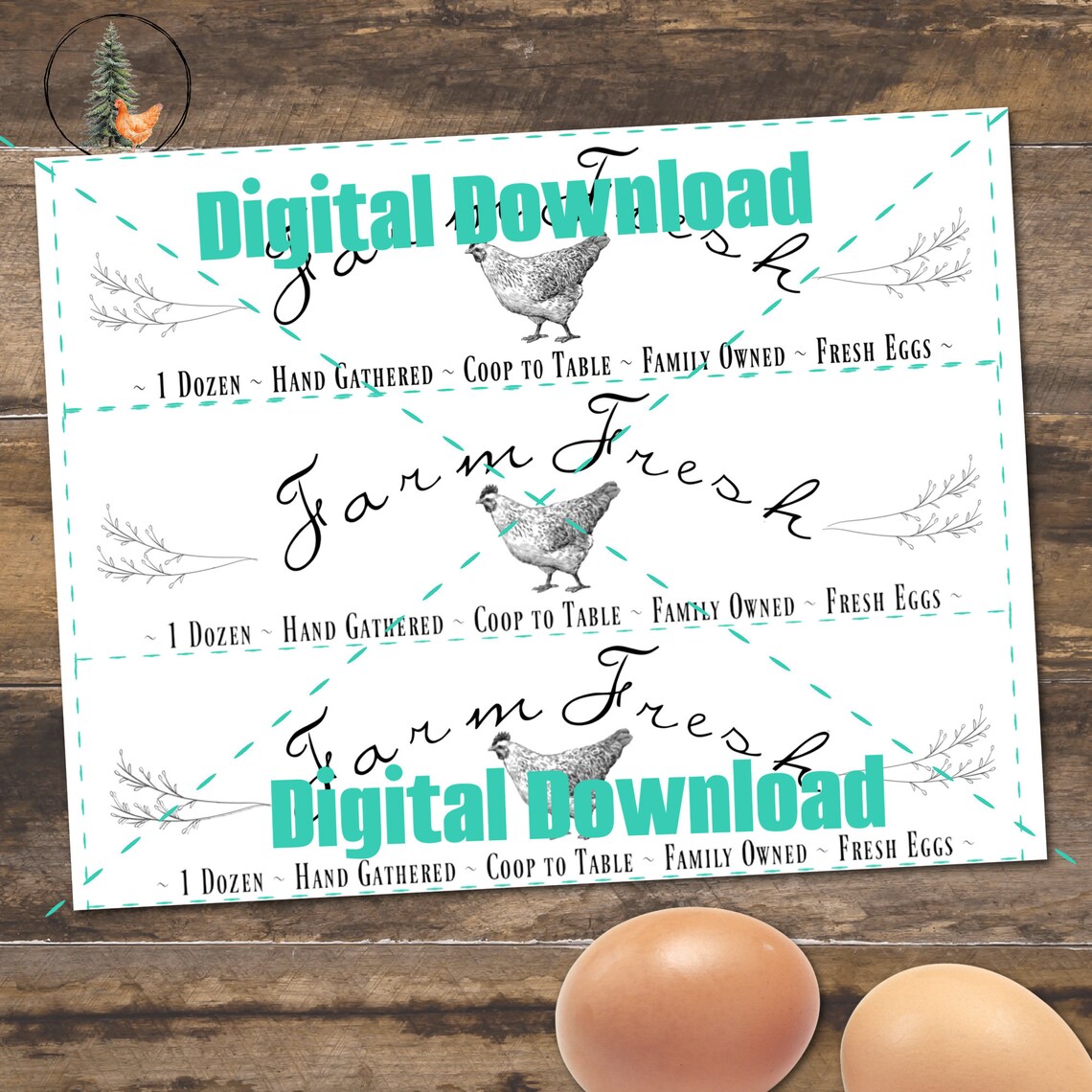 Farm Fresh Walking Chicken Egg Label Printable Egg Carton Label ...