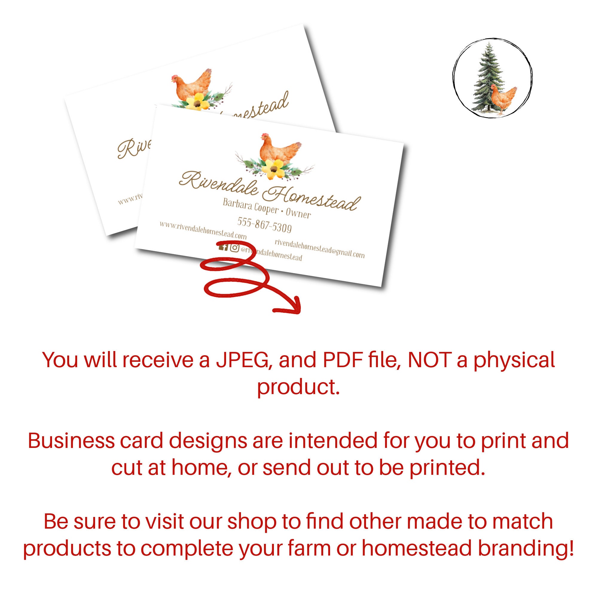 Red Hen Chicken Business Card Printable Business Card PG/PDF Files ...