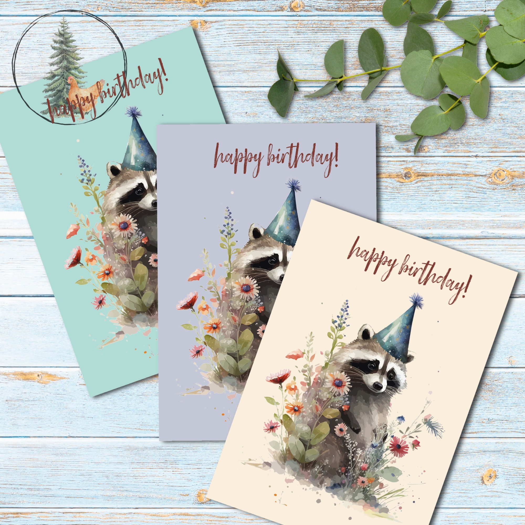 Raccoon Birthday Card, Printable Greeting Card, Digital Download ...