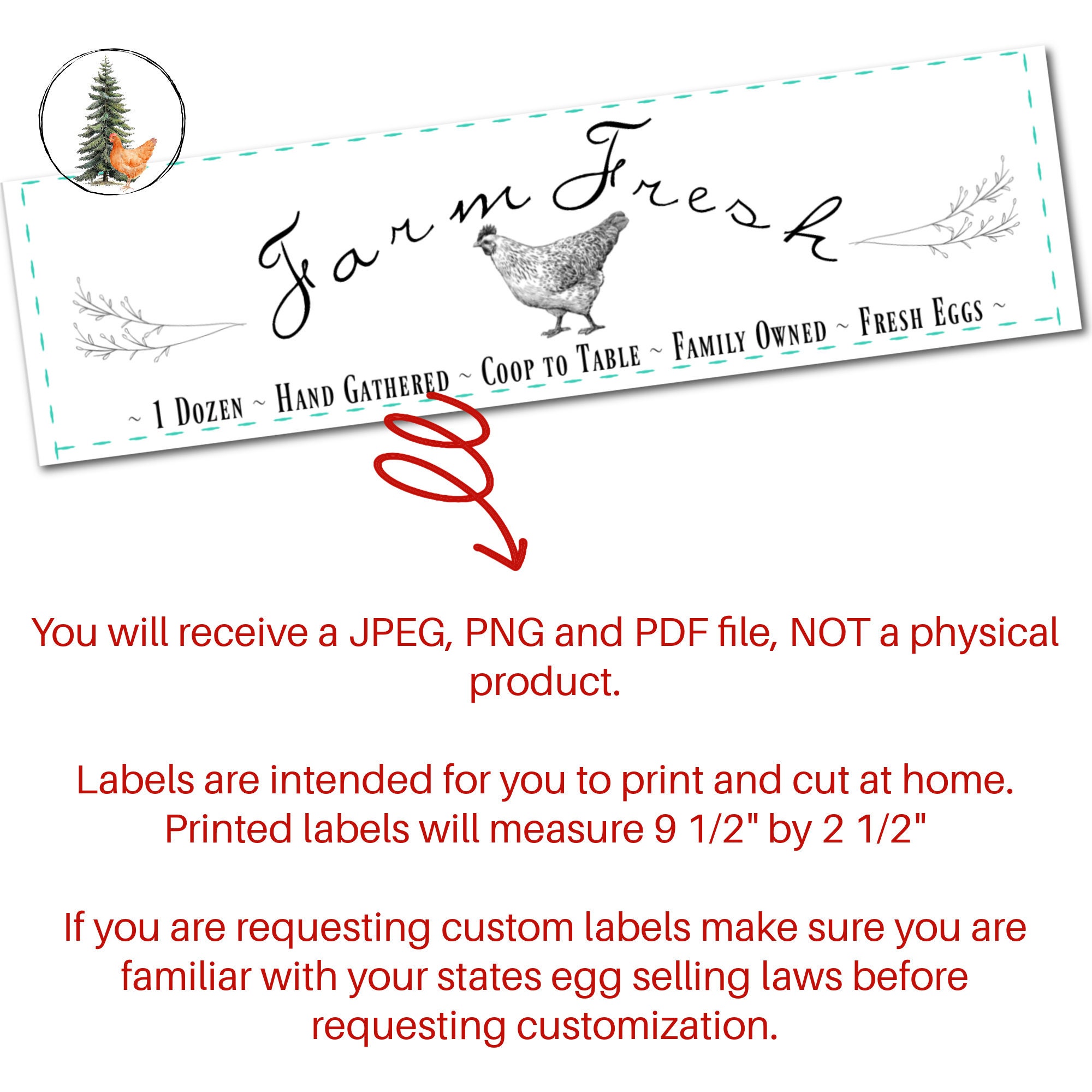 Farm Fresh Walking Chicken Egg Label Printable Egg Carton Label ...