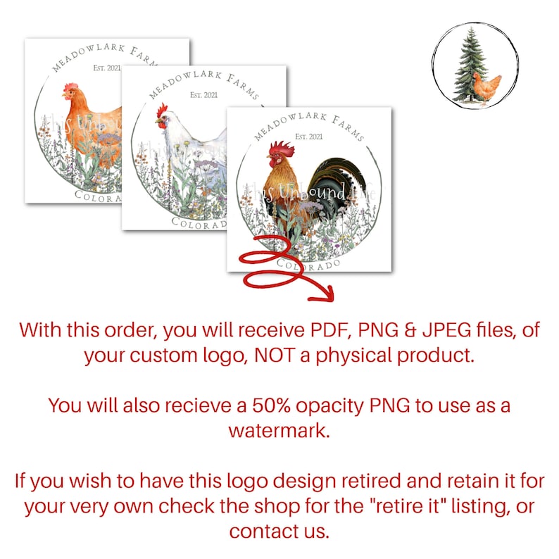 Floral Rooster Farm Logo Rooster Logo Round Chicken Logo - Etsy