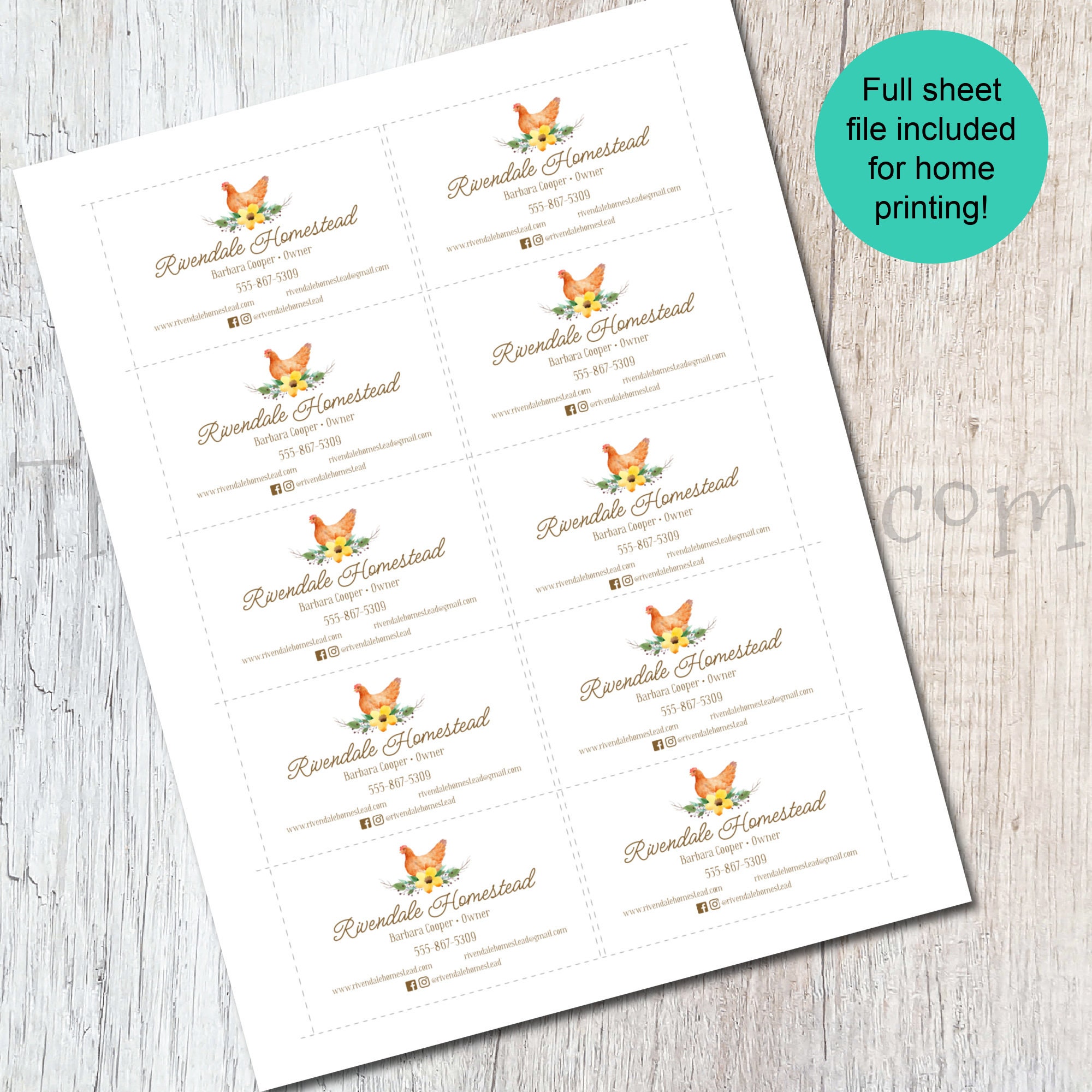 Red Hen Chicken Business Card Printable Business Card PG/PDF Files ...