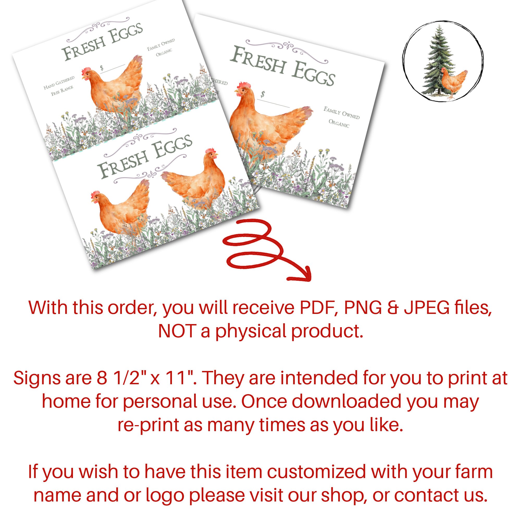 Floral Border Eggs for Sale Sign, Digital Download , Includes JPEG and PDF Files, Egg Signs ...