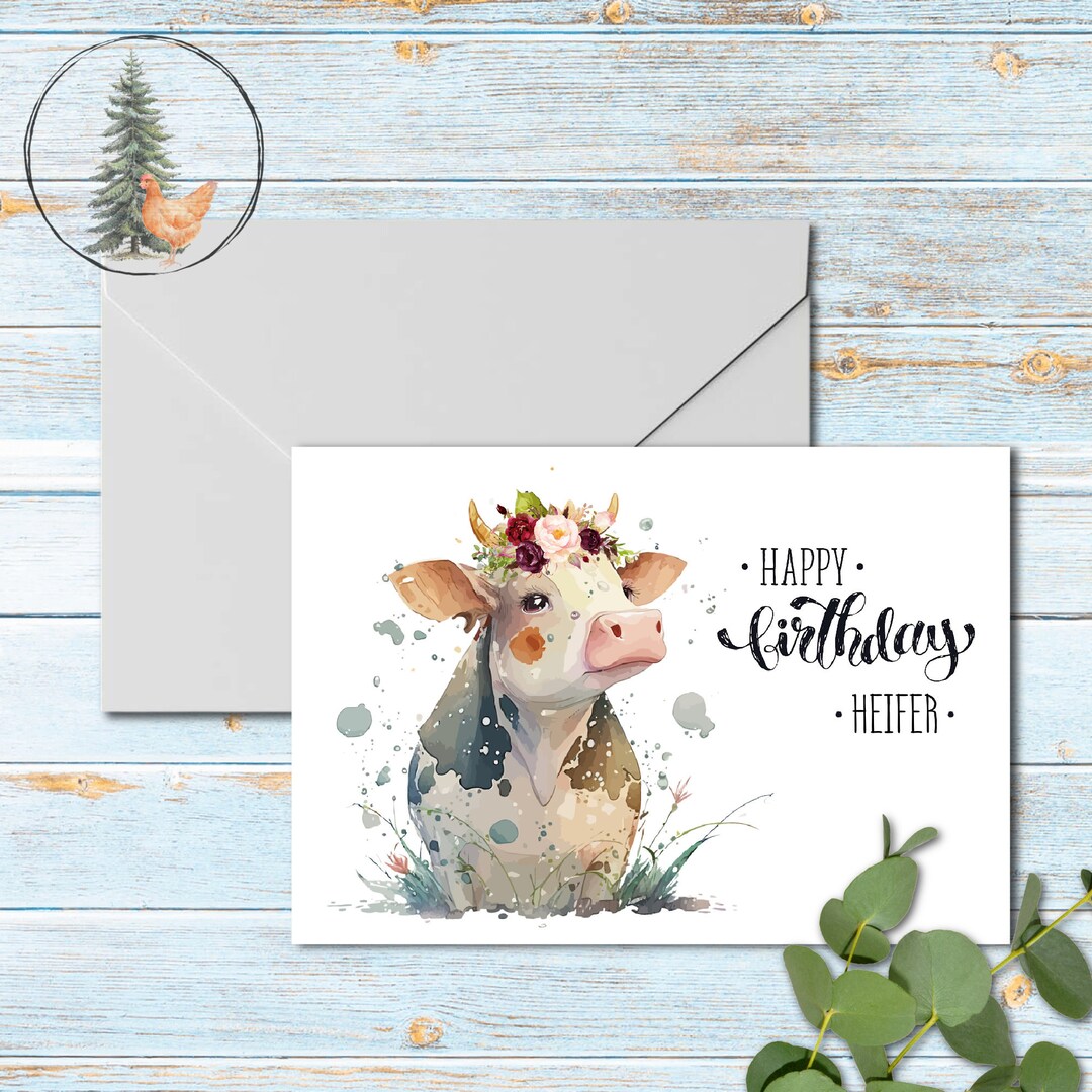 Cow Birthday Card Printable Greeting Card Digital Download - Etsy
