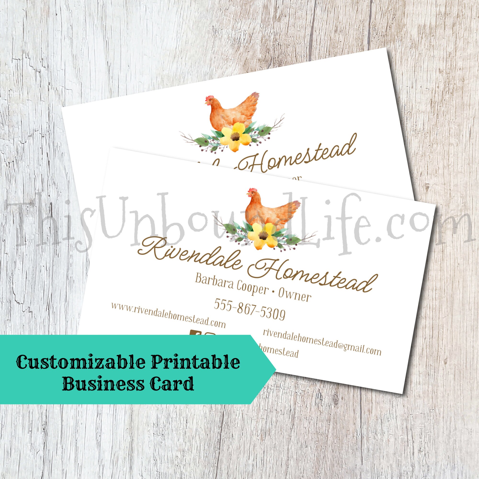 Red Hen Chicken Business Card Printable Business Card PG/PDF Files ...